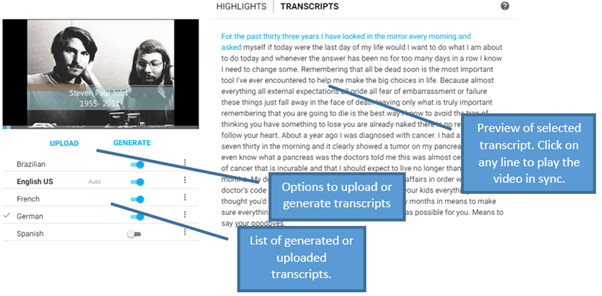How to add multiple language transcripts to a video